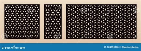 Laser Cut Pattern Set Vector Template With Geometric Texture Floral Grid Stock Vector
