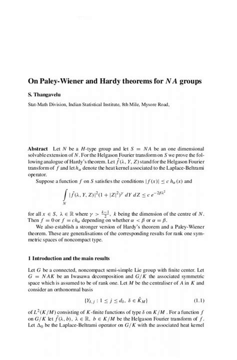 Pdf On Paley Wiener And Hardy Theorems For Na Groups