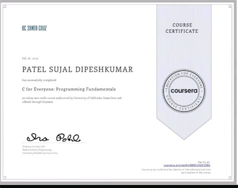 C Programming Certificate Offered By University Of Californiasanta Cruz Sujal Patel