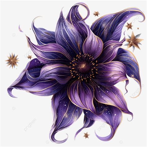 흐르는 머리카락과 금색 별이 있는 아름다운 보라색 꽃 보라색 꽃 긴 머리 황금 별 Png 일러스트 및 이미지 에 대한 무료 다운로드 Pngtree