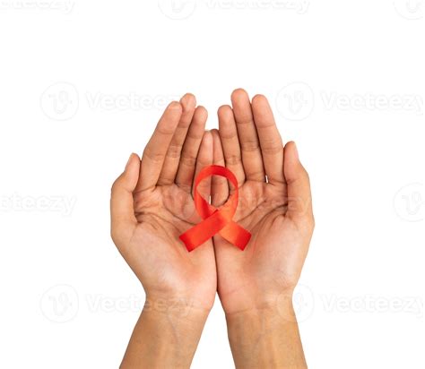 Hands Holding Red Ribbon Hiv Aids Awareness Symbol 23932485 Png
