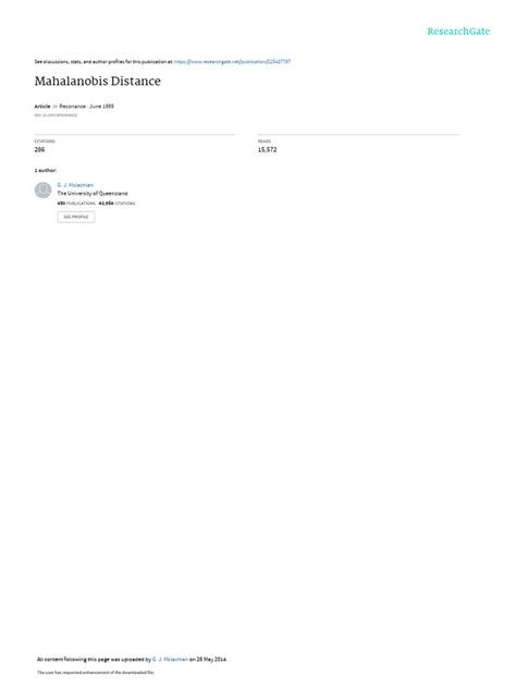 Mahalanobis Distance Pdf Variance Covariance Matrix