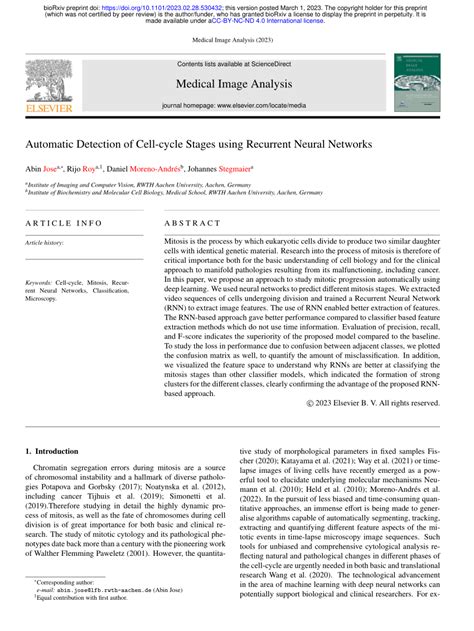 Pdf Automatic Detection Of Cell Cycle Stages Using Recurrent Neural Networks
