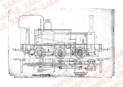 Steam Train Poster Technical Drawing Of Manning Wardle Locomotive