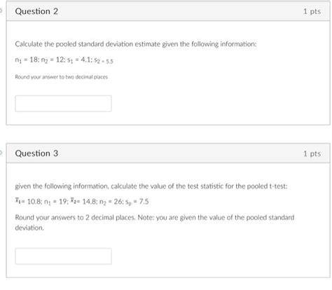 Solved Calculate The Pooled Standard Deviation Estimate