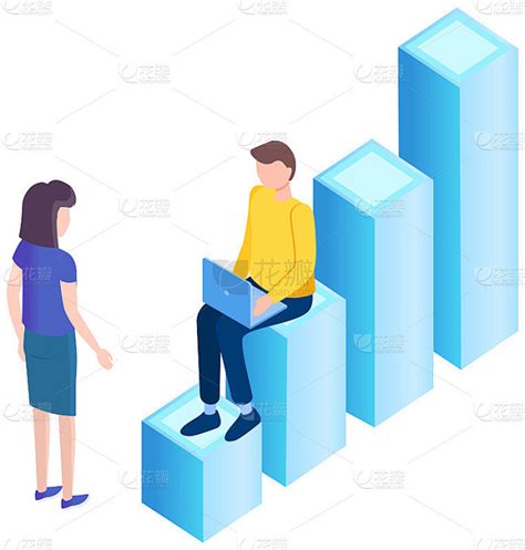 人研究统计数据。图表数据分析。那家伙用笔记本电脑做条形图