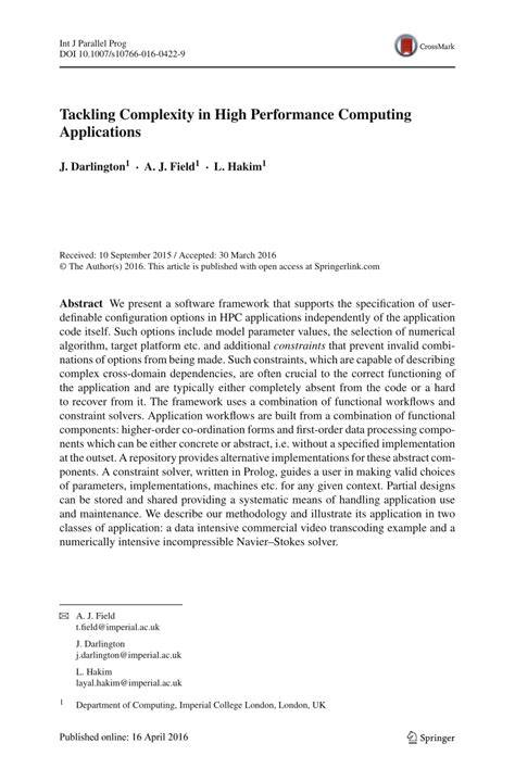 PDF Tackling Complexity In High Performance Computing Applications