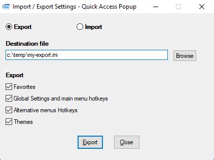 Import Export Quick Access Popup