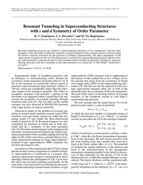 Pdf Resonant Tunneling In Superconducting Structures With S And D