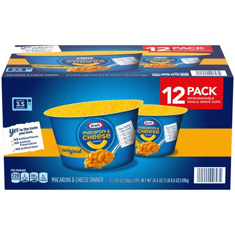 Kraft Original Macaroni And Cheese Cups Microwavable Easy Dinner 12