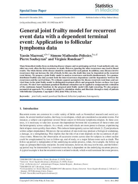 Pdf General Joint Frailty Model For Recurrent Event Data With A