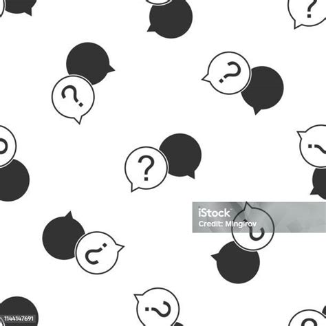 채팅 질문 아이콘 고립 된 완벽 한 패턴 흰색 바탕에 도움말 음성 버블 기호입니다 Faq 기호입니다 물음표 기호입니다 평면 디자인입니다 벡터 일러스트 Brand Name