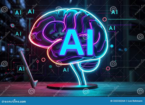 Ai Brain With Neon Outline Advanced Neural Networks Futuristic Artificial Intelligence