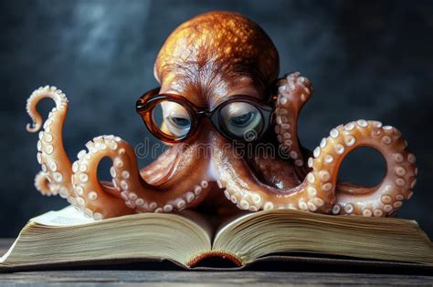 A Wise Octopus Wearing Glasses Reading A Book Ai Generative Stock Image Image Of Reading