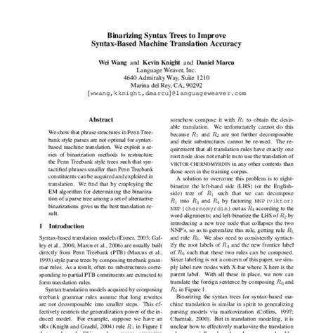 Binarizing Syntax Trees To Improve Syntax Based Machine Translation Accuracy Acl Anthology