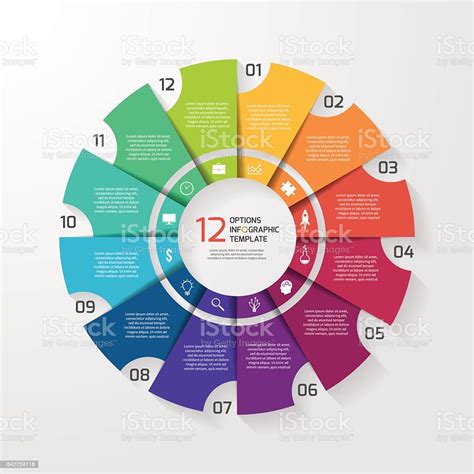 벡터 서클 인포그래픽 템플릿을 그래프 차트 및 다이어그램 12에 대한 스톡 벡터 아트 및 기타 이미지 12 인포그래픽 바퀴 Istock