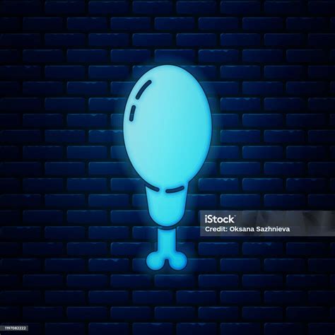 벽돌 벽 배경에 고립 빛나는 네온 치킨 다리 아이콘입니다 치킨 드럼 스틱 벡터 일러스트레이션 건강한 식생활에 대한 스톡 벡터 아트 및 기타 이미지 Istock