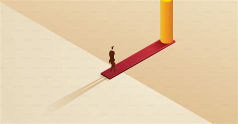 사업가는 절벽 가장자리에 있는 나무 판자 위에서 동전 더미로 걸어갑니다 비즈니스 위험 개념 또는 경제적 균형 아이소메트릭 벡터 일러스트레이션 벡터 Unsplash의