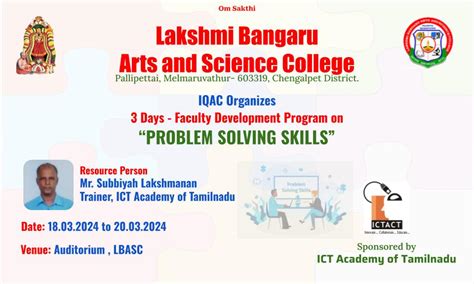 Inauguration Of 3 Days Fdp On Problem Solving Skills Lakshmi Bangaru Arts And Science College