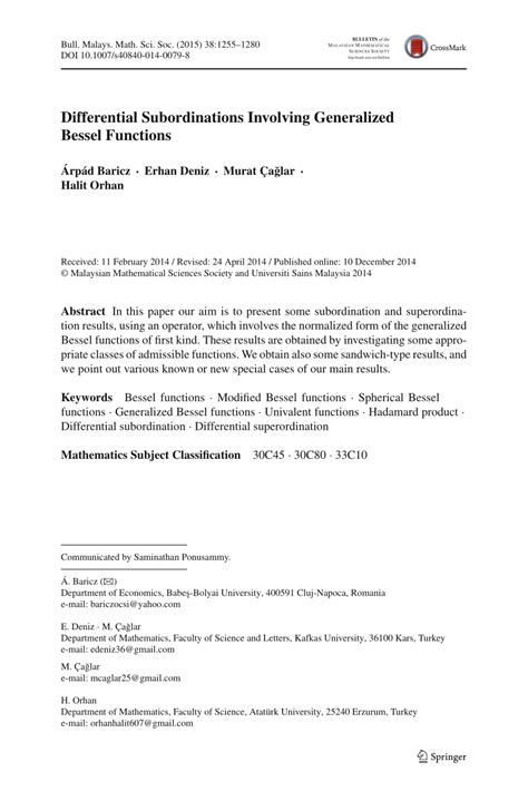 Pdf Differential Subordinations Involving Generalized Bessel Functions