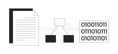 Documents Flowchart And Binary Code 2d Line Objects Set Stock Vector Illustration Of Objects