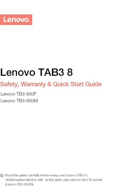 Lenovo Tb3850f Portable Tablet Computer User Manual
