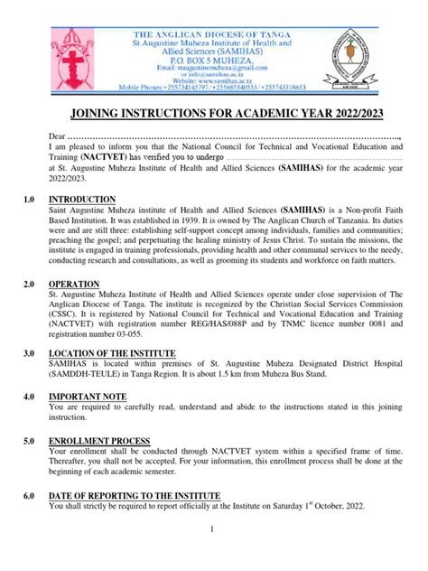 Joining Instruction 2022 2023 Pdf