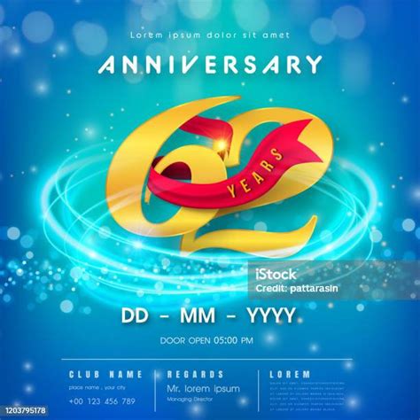 블루 추상 미래 공간 배경에 62 주년 기념 로고 템플릿 하이테크 네트워크 디지털 기술 개념 설계 요소로 숫자를 축하하는 62sd 현대 기술 디자인 광고에 대한 스톡 벡터