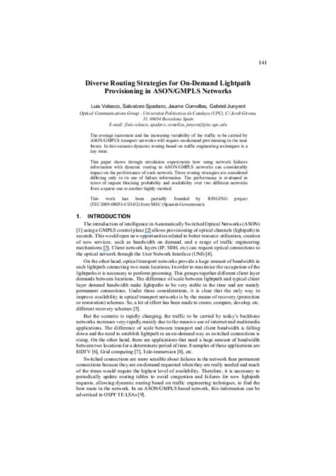 pdf diverse routing strategies for on demand lightpath provisioning