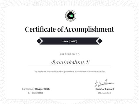 Hackerrank Java Certification Programming Softwaredevelopment Rajalakshmi V