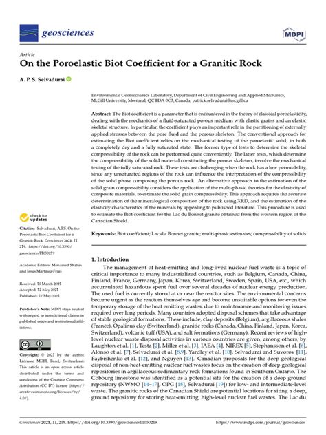 On The Poroelastic Biot Coefficient For A Granitic Rock Pdf Youngs Modulus Porosity