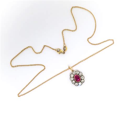 Antique Ruby Diamond Pendant Circa 1900s 227ct Tw Old European Cut