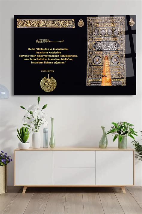 Taulart Nas Suresİ Mealİ Keba Üzerİne Gold Yazili Dİnİ İslamİ Kirilmaz Cam Tablo Ev Hedİyesİ