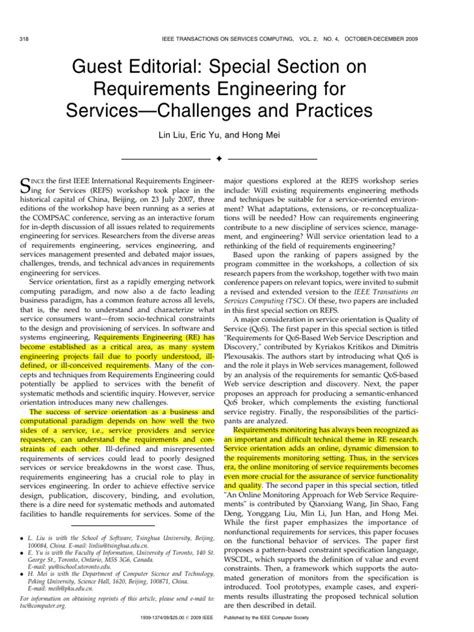 Guest Editorial Special Section On Requirements Engineering For