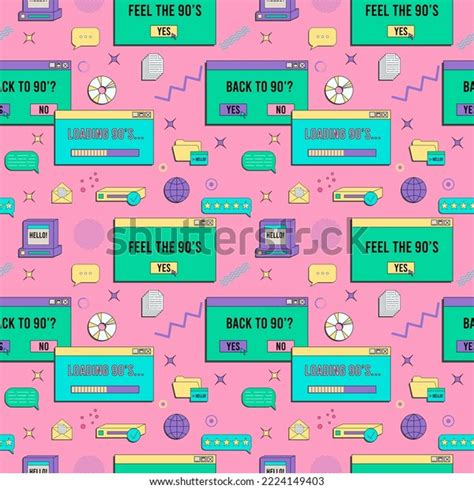 vaporwave ui ux elements seamless pattern stock vector royalty free