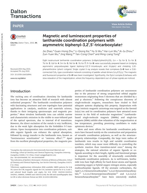 Pdf Magnetic And Luminescent Properties Of Lanthanide Coordination Polymers With Asymmetric