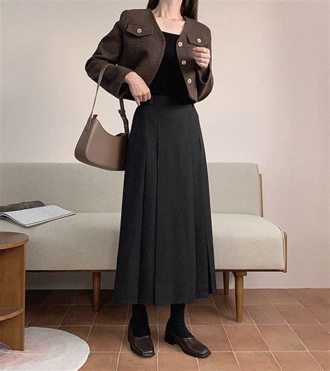 🎀굿바이세일 룩코디set 라비 크롭 노카라 트위드자켓 샌디 플리츠 핀턱 A라인 롱스커트 봄 투피스 에이블리