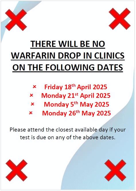 Warfarin Clinics Spring 2025 Stirchley Medical Practice