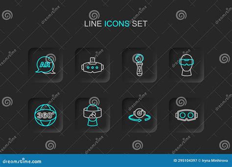 Set Line Virtual Reality Glasses 360 Degree View Vr Controller Game And Augmented Ar Icon