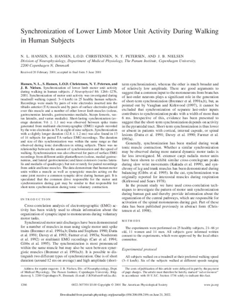 Pdf Synchronization Of Lower Limb Motor Unit Activity During Walking