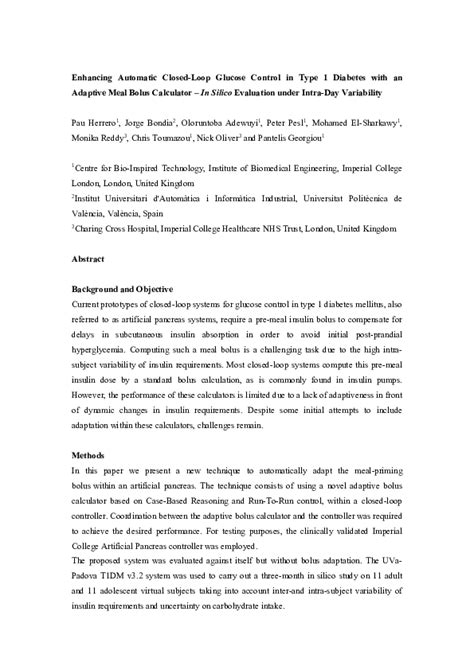 Pdf Enhancing Automatic Closed Loop Glucose Control In Type 1 Diabetes With An Adaptive Meal