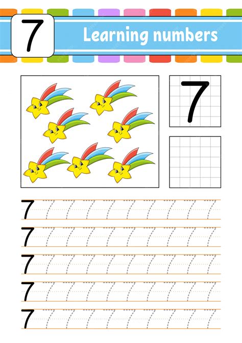 추적 및 쓰기 필기 연습 아이들을위한 학습 번호 교육 개발 워크 시트 프리미엄 벡터