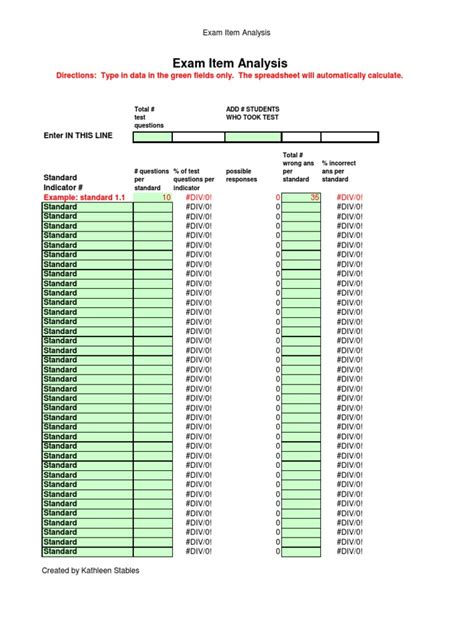 Copy Of Item Analysis Spreadsheet Template Test Assessment