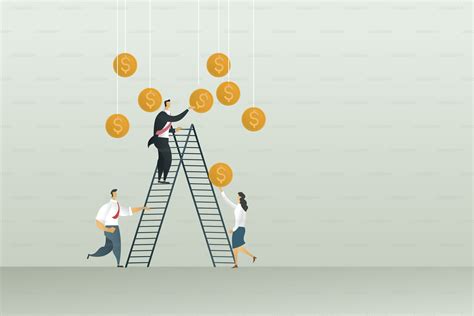 사업가 그룹은 사다리에 서있는 동전을 들고 사업가가 성공적인 사업을 통해 이익을 얻습니다 벡터 일러스트레이션 벡터 Unsplash의 금융 이미지