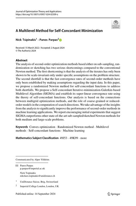 Pdf A Multilevel Method For Self Concordant Minimization