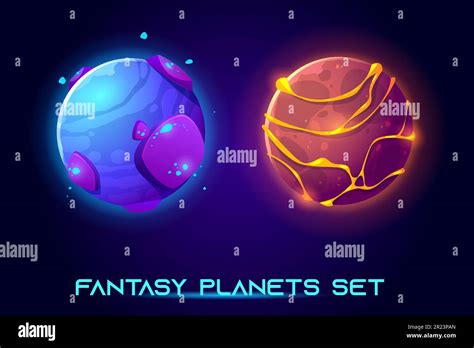 Fantasy Space Planets For Ui Galaxy Game Vector Cartoon Icons Set Of Magic Alien World