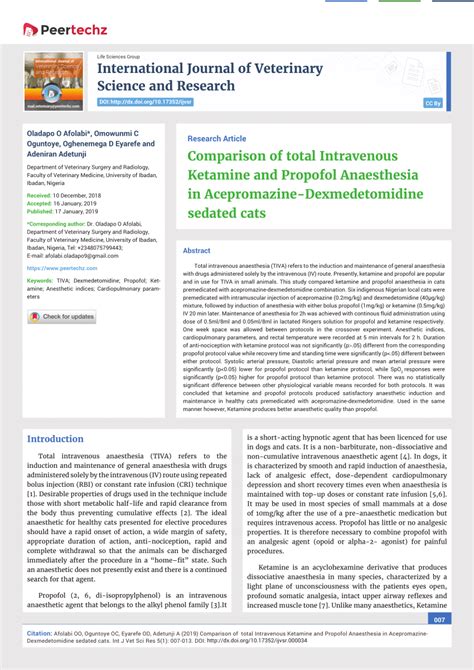 Pdf Comparison Of Ketamine And Propofol Anaesthesia In Acepromazine Dexmedetomidine Sedated Cats