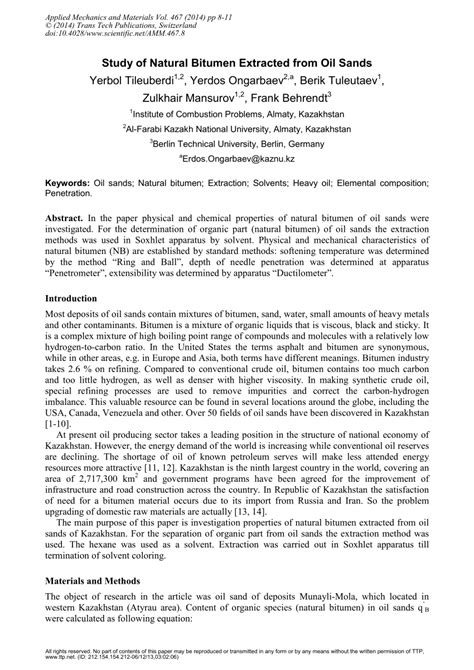 Pdf Study Of Natural Bitumen Extracted From Oil Sands