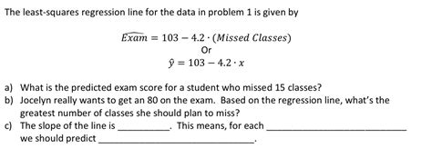 Solved The Least Squares Regression Line For The Data In Chegg