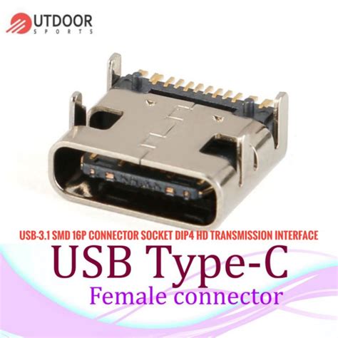 Jual Soket USB Type C 16 Pin USB C Connector USB 3 1 SMD 16P Female DIP4 Hd Smartphone Shopee